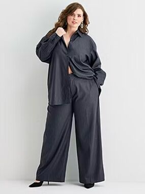 Ashley Graham | Tops | Ashley Graham Dark Navy Pinstripe Longsleeve ...